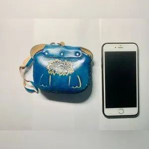 Handmade | Bags | Handmade Blue Leather Bulldog Coin Purse Cute Animal ...